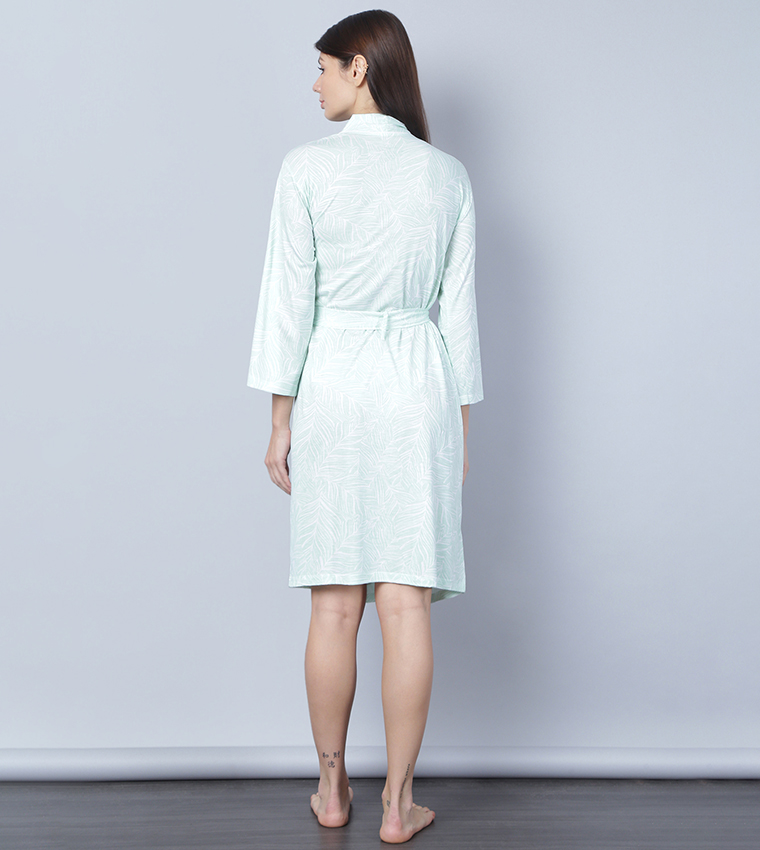 Buy HIS & HERS Solid Regular Night Robe In Green | 6thStreet Qatar