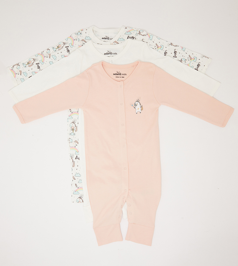 Buy Adams Kids Pack Of 3 Printed Sleepsuits In White | 6thStreet Bahrain