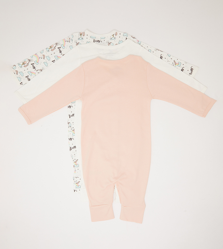 Buy Adams Kids Pack Of 3 Printed Sleepsuits In White | 6thStreet Bahrain