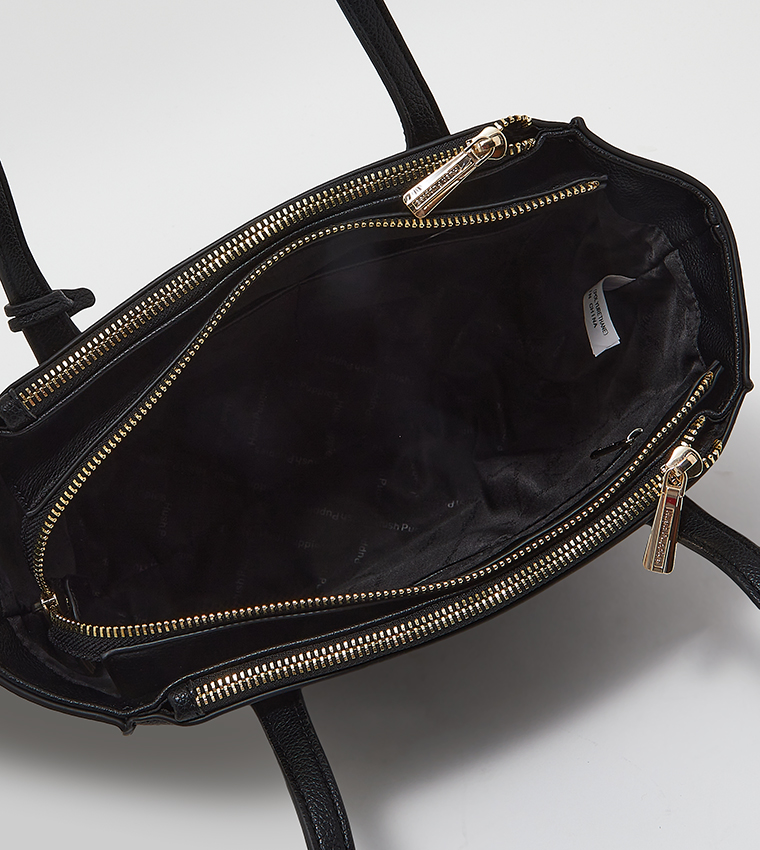 Buy Hush Puppies Pop Top Zip Closure Tote Bag In Black | 6thStreet UAE