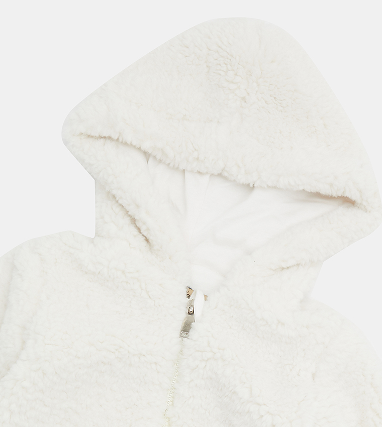 Buy Adams Kids Borg Fleece Front Open Hooded Jacket In Cream ...