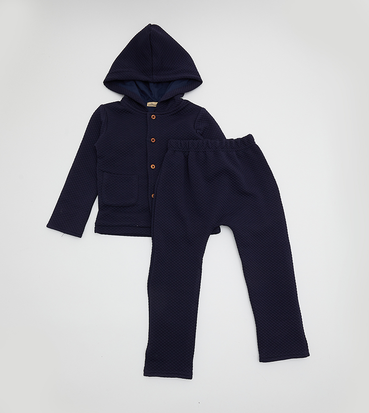 Buy Adams Kids 2 Piece Bonded Fabric Hooded Jog Set In Navy | 6thStreet ...
