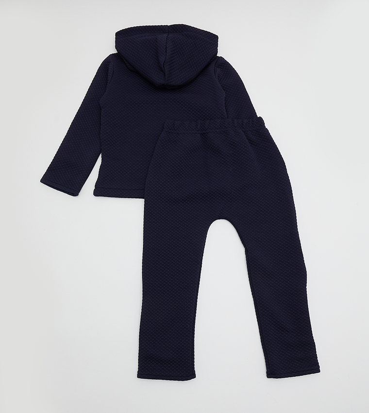 Buy Adams Kids 2 Piece Bonded Fabric Hooded Jog Set In Navy | 6thStreet ...