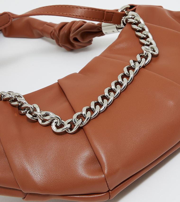 Buy Tyra Solid Pleated Shoulder Bag In Brown | 6thStreet UAE