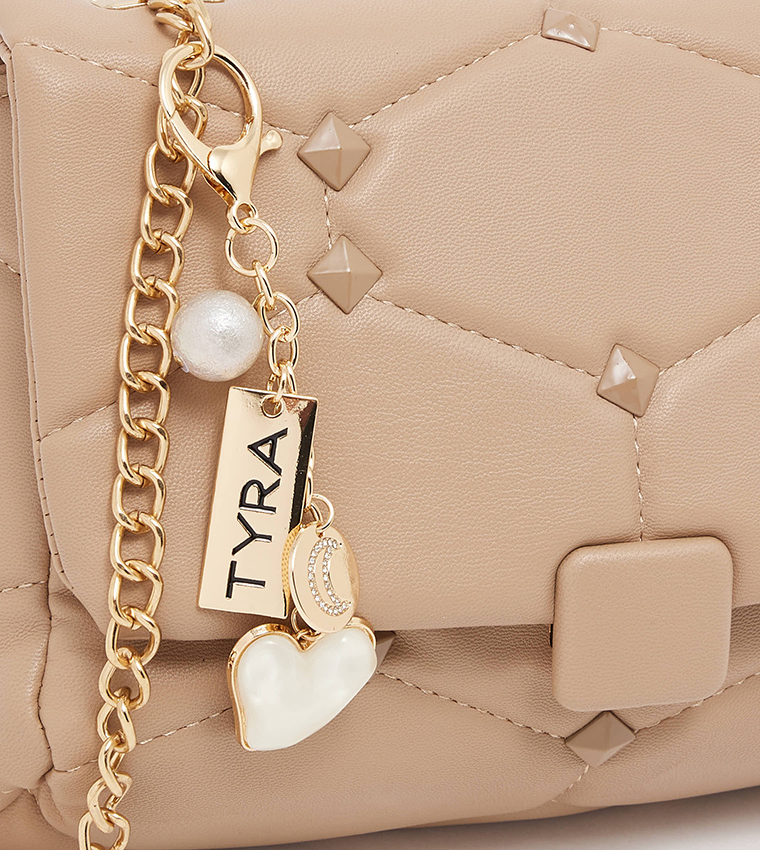 Buy Tyra Quilted Crossbody Bag With Key Chain In Beige | 6thStreet UAE