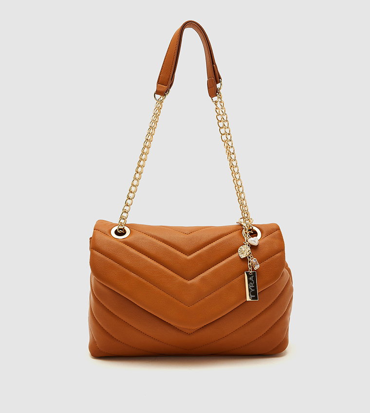 Buy Tyra Quilted Shoulder Bag With Keychain In Brown | 6thStreet UAE