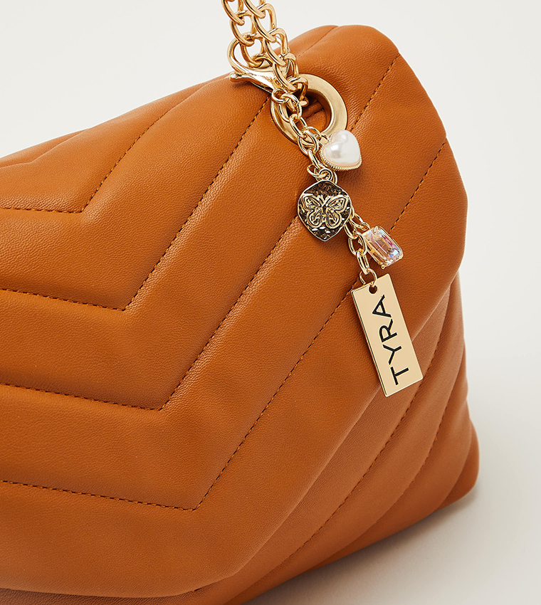 Buy Tyra Quilted Shoulder Bag With Keychain In Brown | 6thStreet UAE