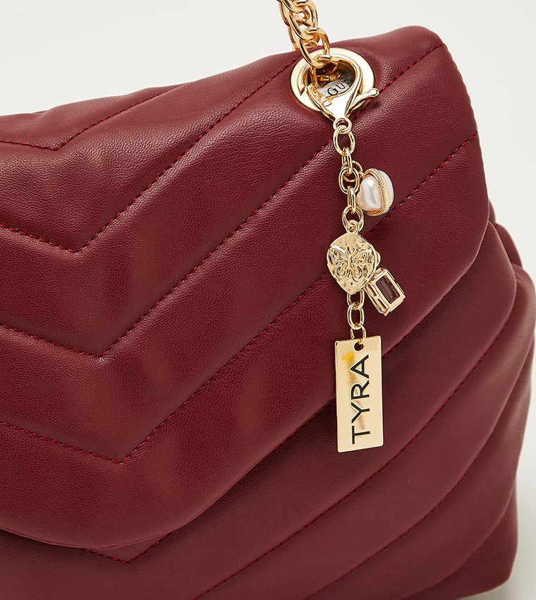 Buy Tyra Quilted Shoulder Bag With Keychain In Maroon | 6thStreet UAE