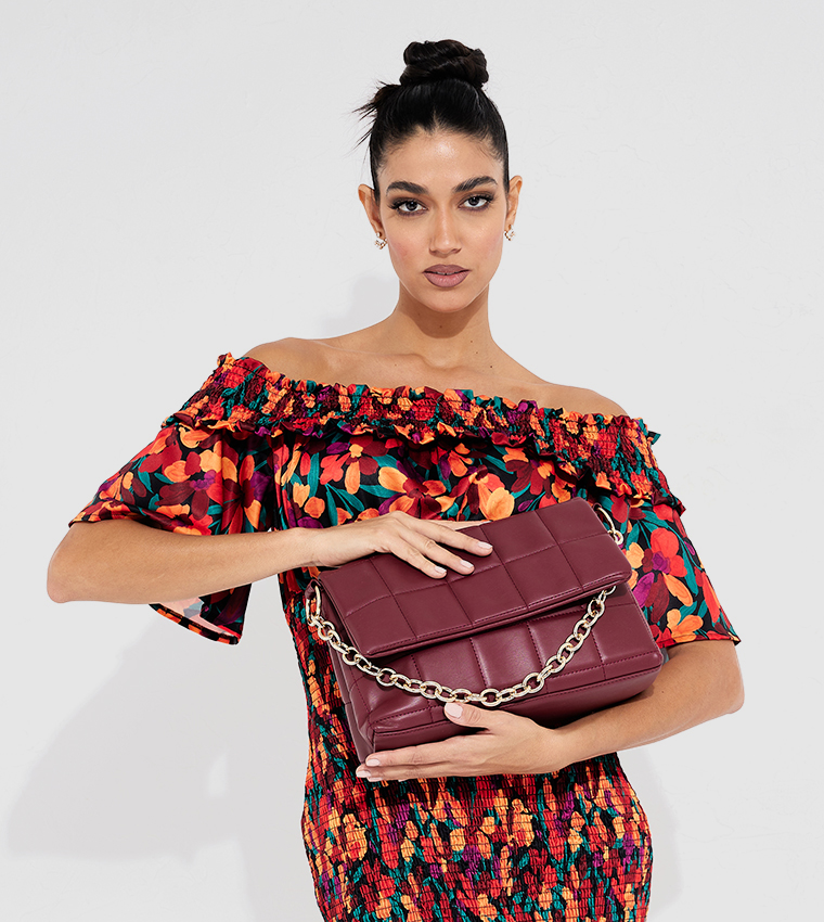 Buy Tyra Quilted Flap Closure Shoulder Bag With Sling In Maroon ...