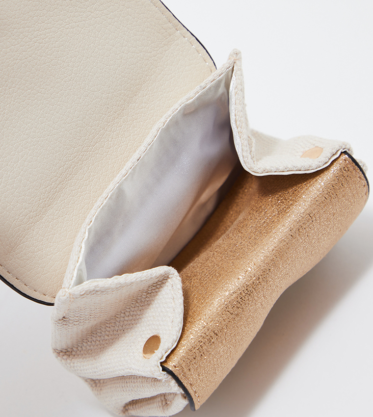 Buy Tyra Textured Flap Closure Clutch In Beige | 6thStreet UAE