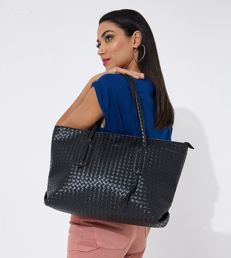 Buy Tyra Braided Woven Tote Bag In Black | 6thStreet UAE