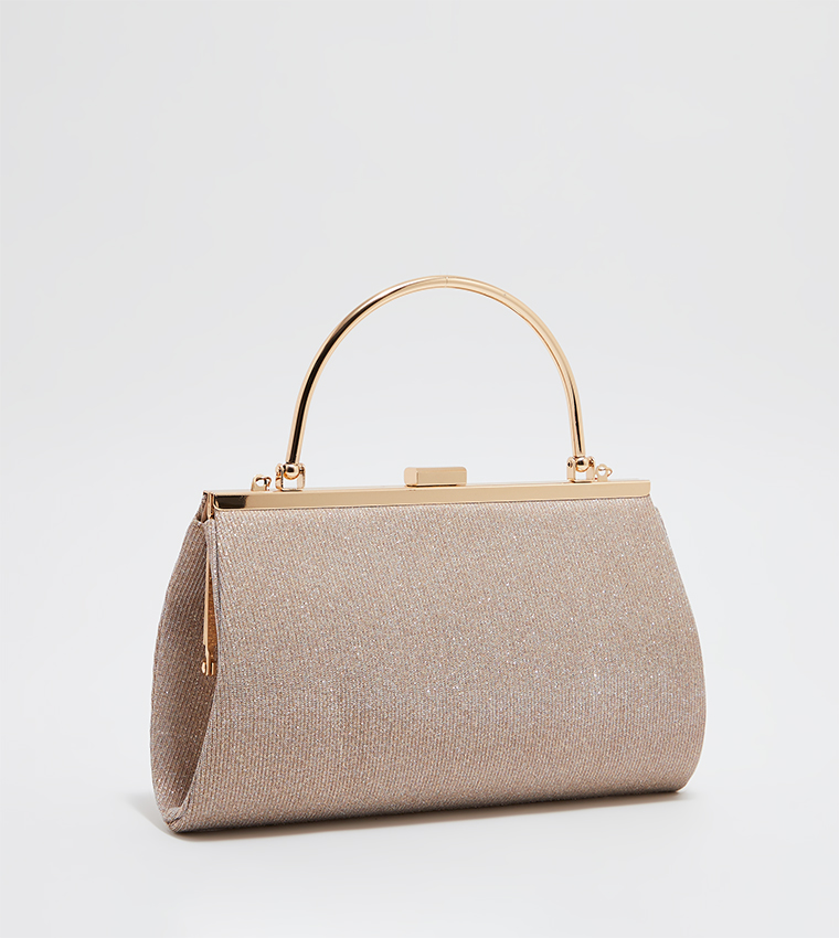 Buy Tyra Pleated Top Handle Clutch With Sling In Beige | 6thStreet UAE