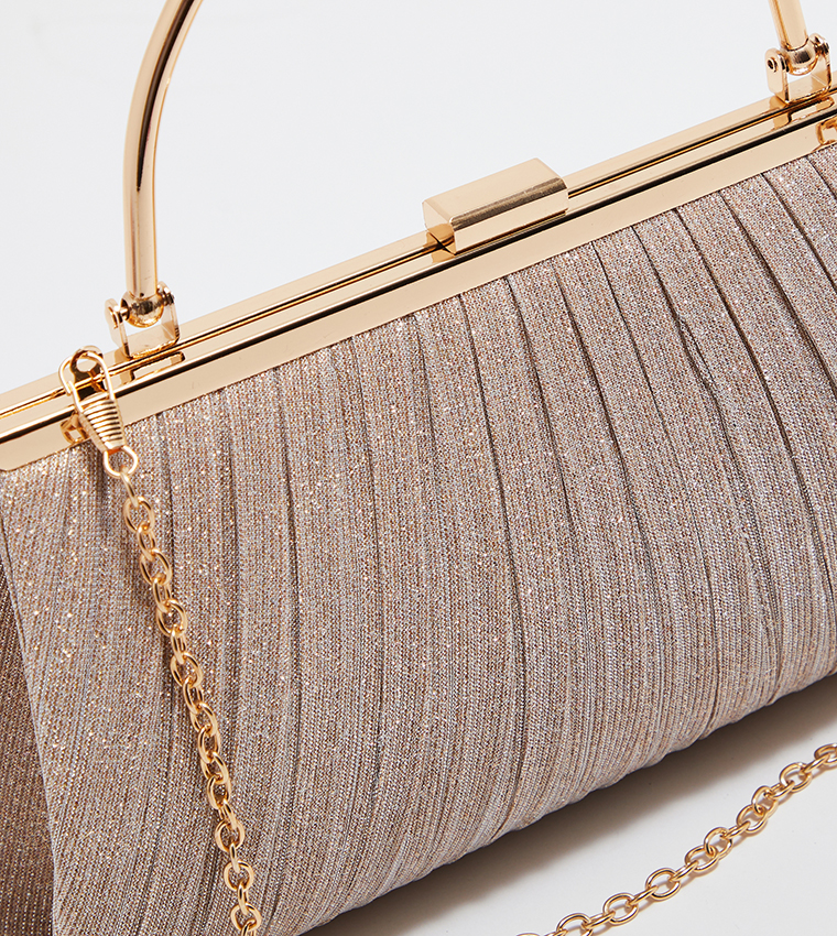 Buy Tyra Pleated Top Handle Clutch With Sling In Beige | 6thStreet UAE
