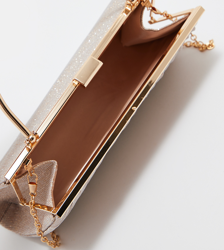 Buy Tyra Pleated Top Handle Clutch With Sling In Beige | 6thStreet UAE