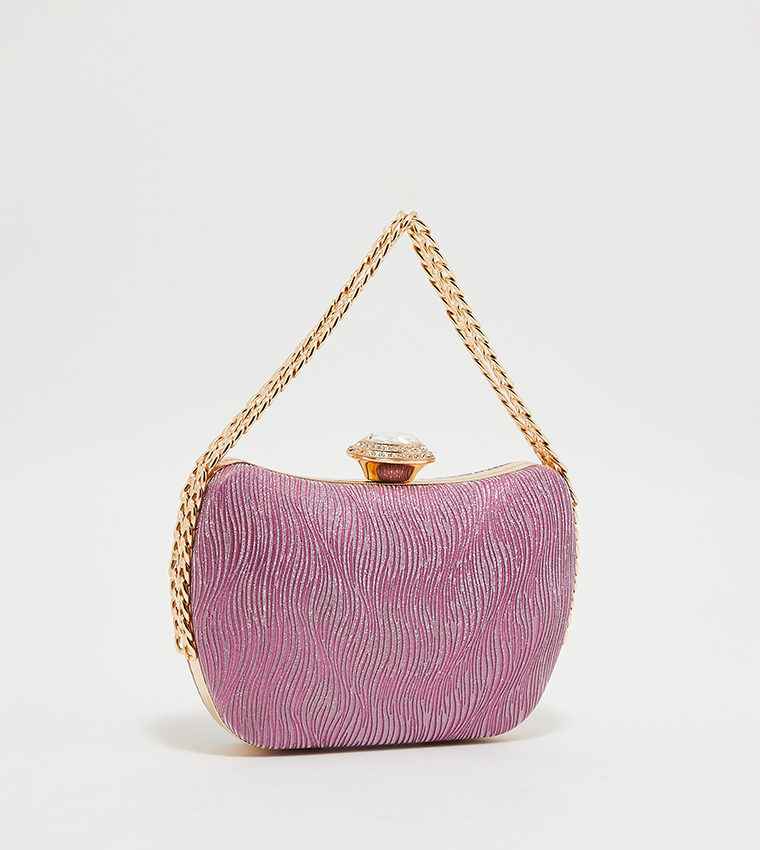 Buy Tyra Textured Clutch With Sling In Pink | 6thStreet Qatar