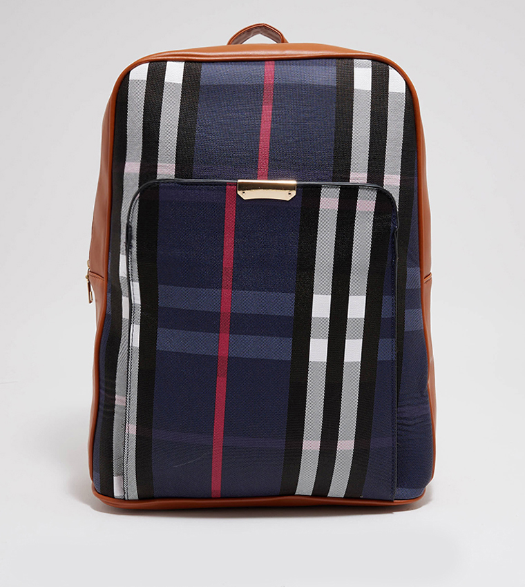 Buy Tyra Plaid Zippered Backpack In Navy | 6thstreet Qatar