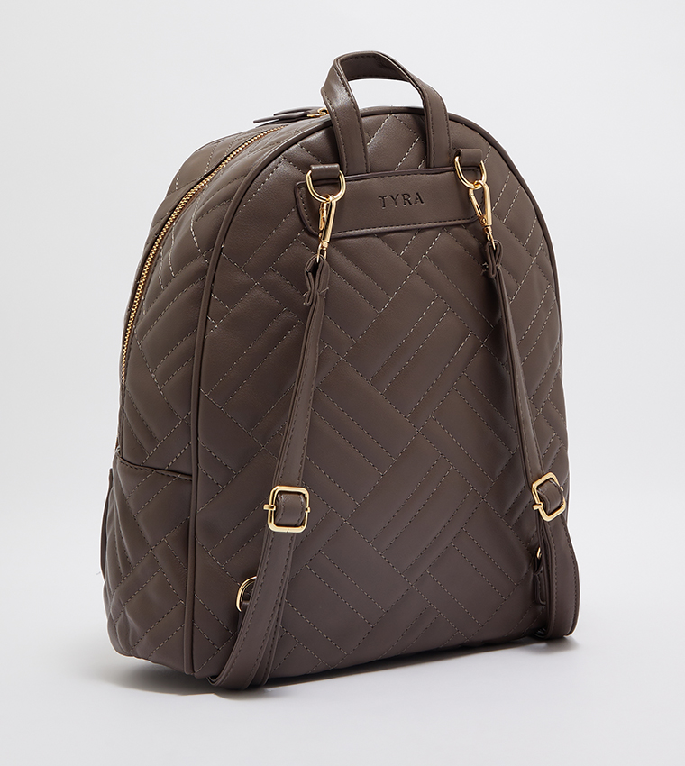 Buy Tyra Quilted Zippered Backpack In Brown | 6thStreet UAE