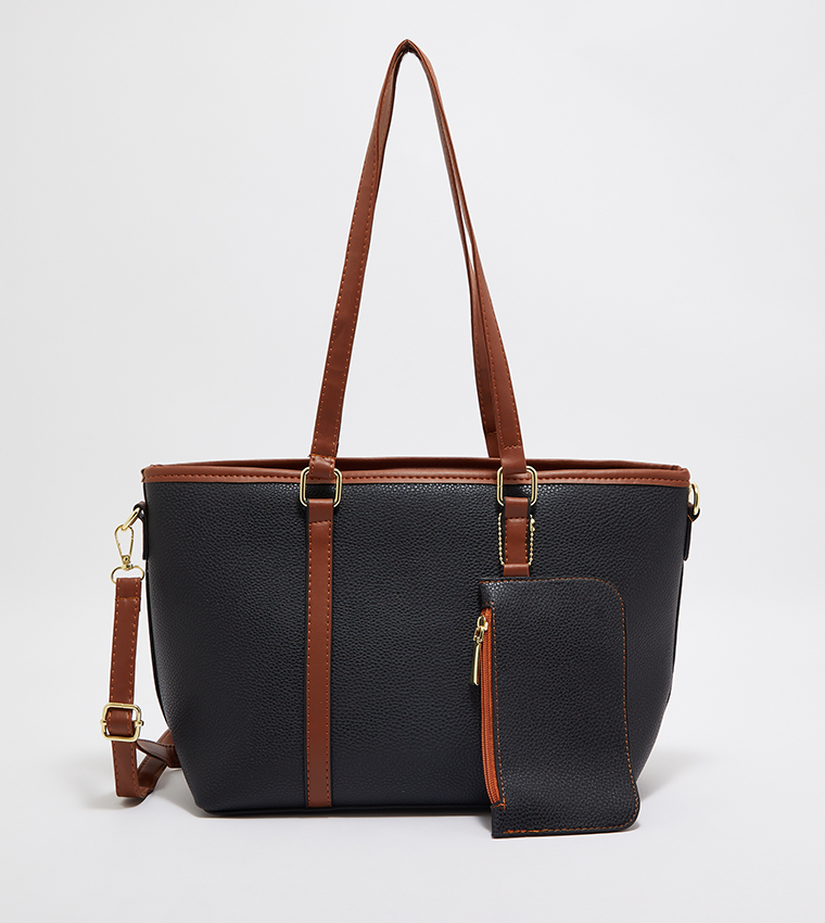 Buy Tyra Textured Tote Bag With Pouch In Black | 6thStreet UAE