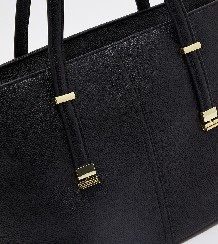 Buy Tyra Textured Tote Bag Set In Black | 6thStreet UAE