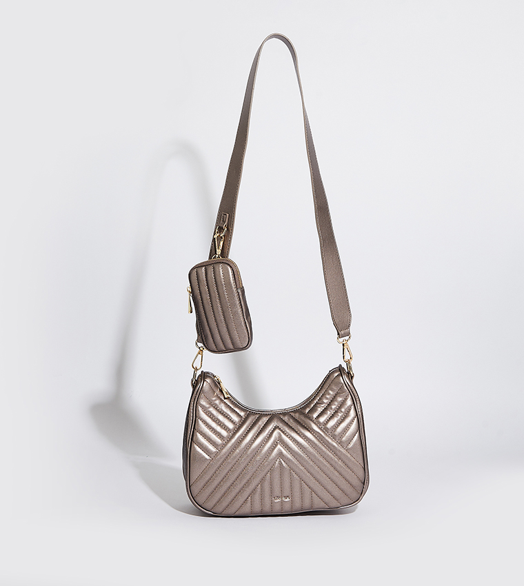 Buy Tyra Quilted Cross Body Bag With Coin Pouch In Grey | 6thStreet UAE