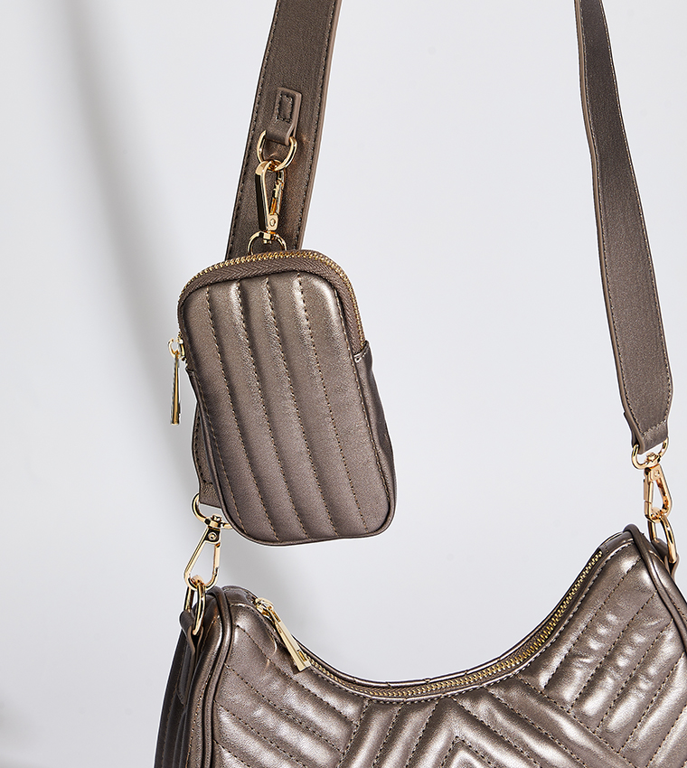Buy Tyra Quilted Cross Body Bag With Coin Pouch In Grey | 6thStreet UAE