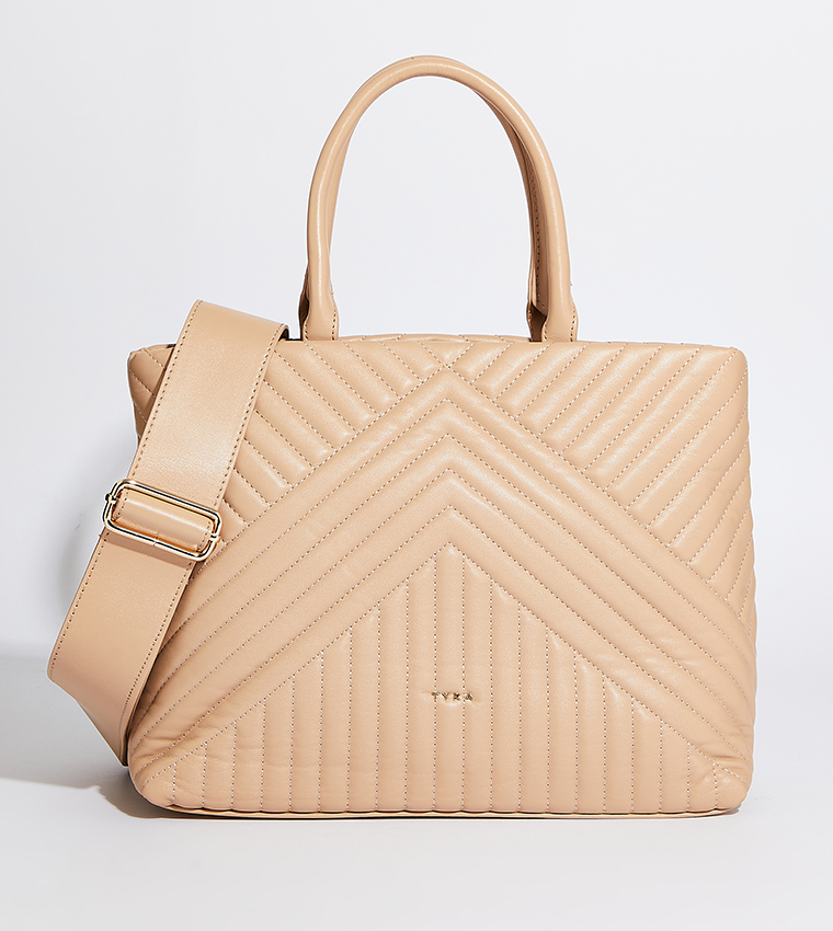 Buy Tyra Quilted Logo Detail Shoulder Bag In Beige | 6thStreet UAE