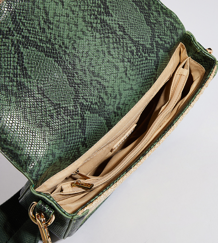 Buy Tyra Contrast Trim Straw Saddle Bag In Green | 6thStreet UAE