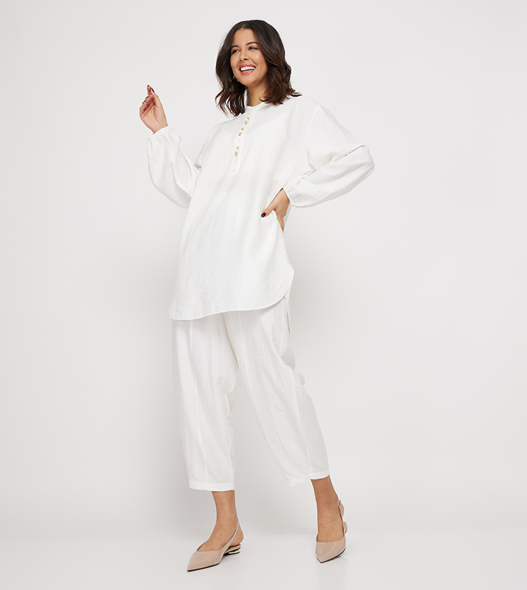 Buy HYA Solid Tunic And Bottom Set In White | 6thstreet Saudi Arabia