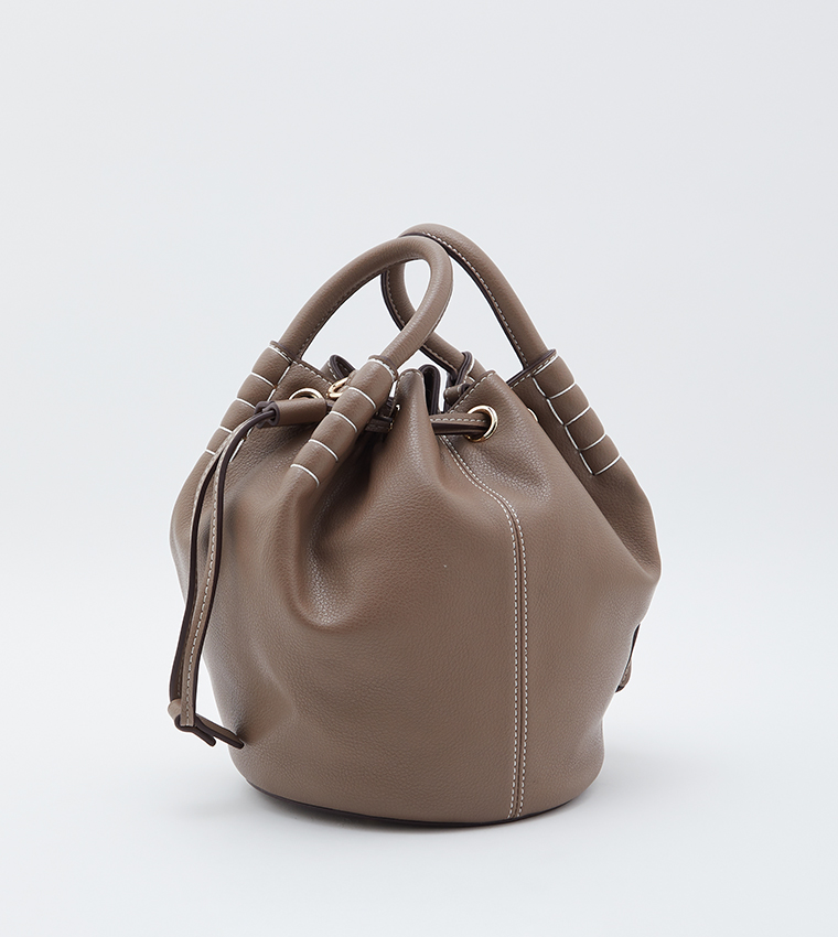 Buy Berastogi @ CCC Textured Logo Detail Bucket Bag With Sling In Brown ...