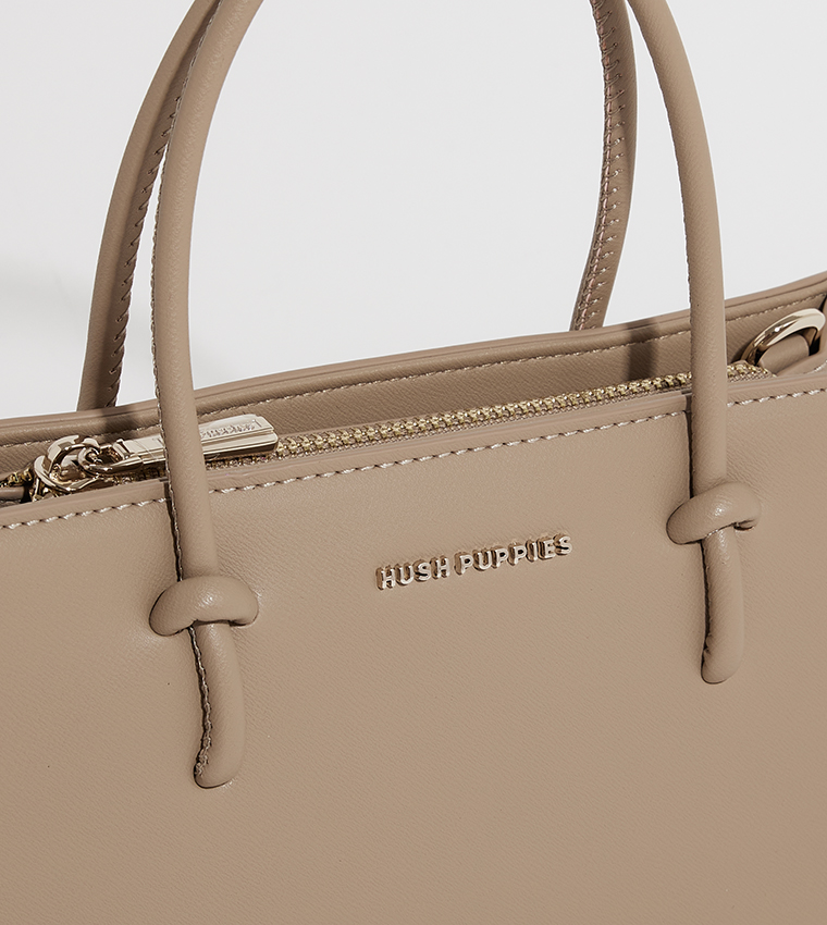 Buy Hush Puppies MAHREEN Logo Detail Satchel Bag In Beige | 6thStreet Qatar