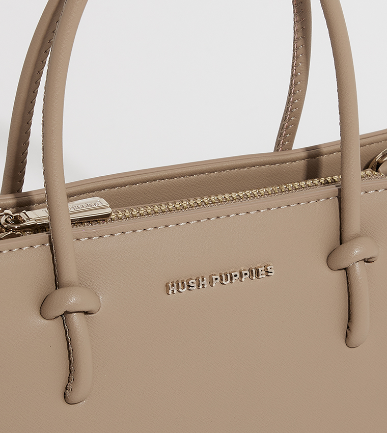 Buy Hush Puppies MAHREEN Logo Detail Satchel Bag In Beige | 6thStreet Qatar