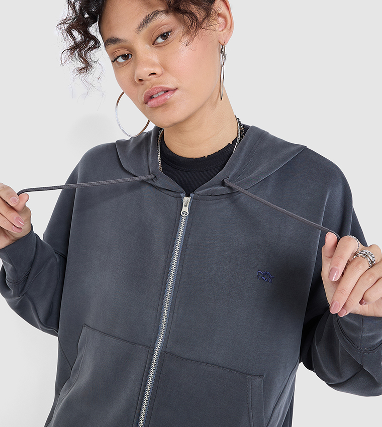 Buy F5 Logo Detail Zippered Hooded Jacket In Grey | 6thStreet Kuwait