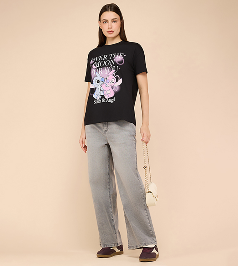 Buy R&B Washed Wide Leg Jeans With Button Closure In Grey | 6thStreet UAE