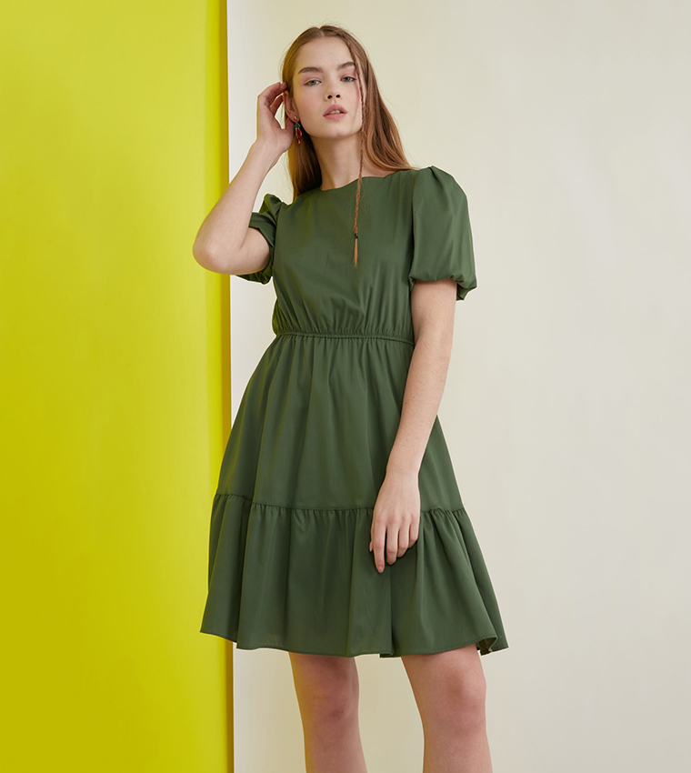 Buy Trendyol Casual Mini Tiered Dress In Green | 6thStreet Qatar