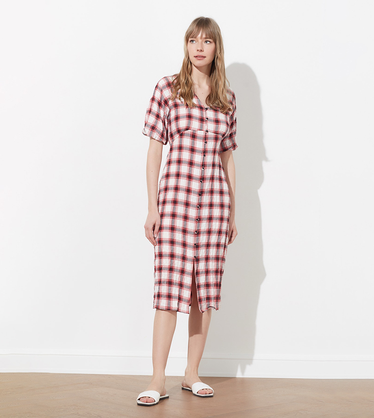 Buy Trendyol Plaid Buttoned Dress In Multiple Colors | 6thStreet Qatar