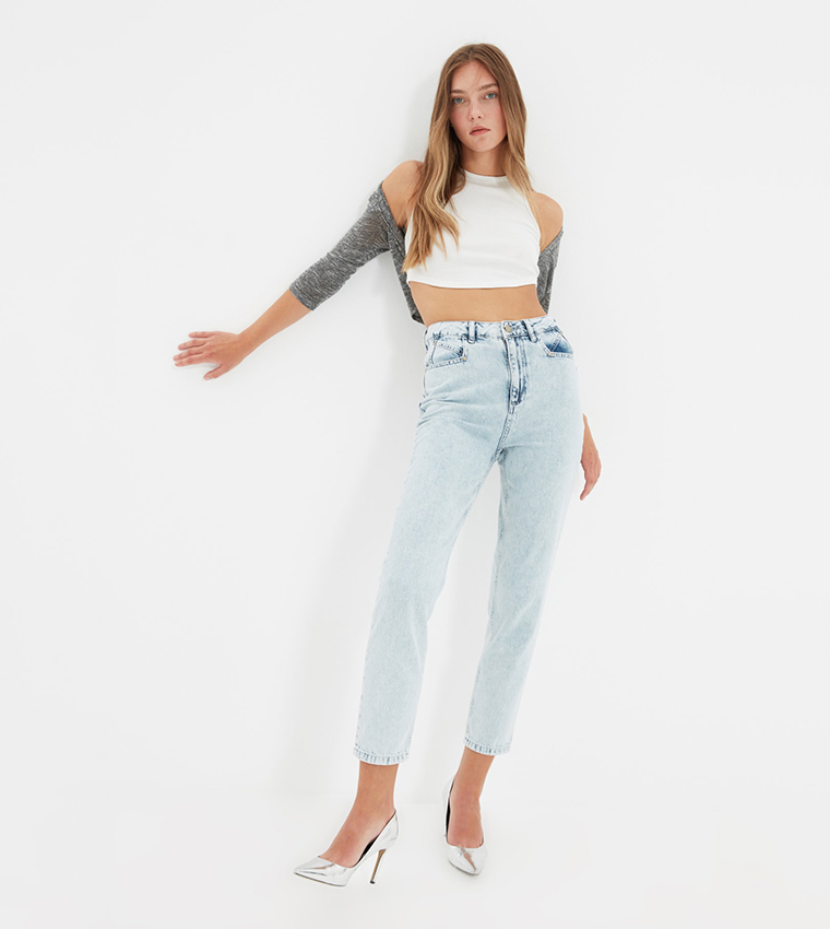 Buy Trendyol High Rise Mom Jeans In Light Blue | 6thStreet Oman