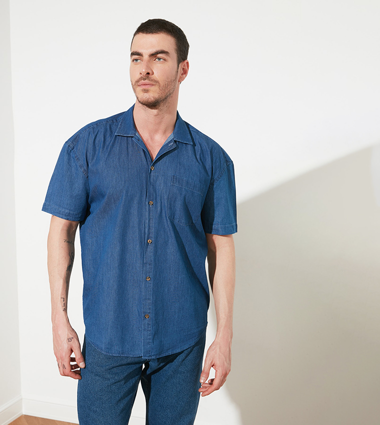 Buy Trendyol Oversize Boxy Fit Denim Shirt In Blue | 6thStreet UAE