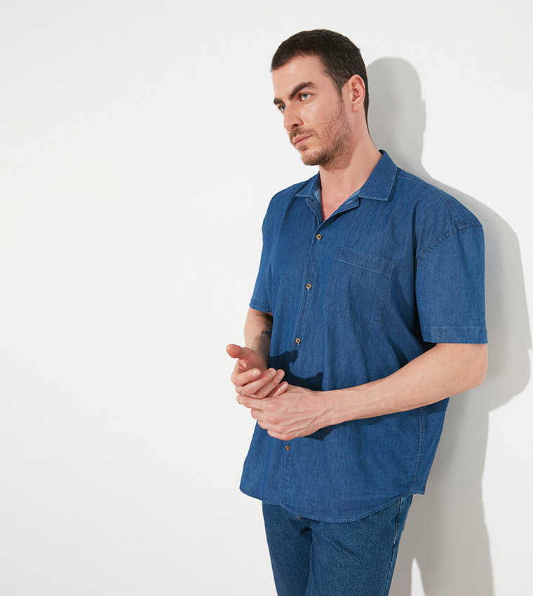 Buy Trendyol Oversize Boxy Fit Denim Shirt In Blue | 6thStreet UAE