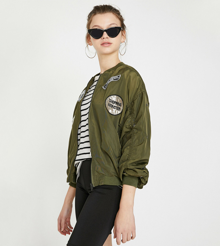 Buy Trendyol Bird Eye Detailed Coat In Green | 6thStreet UAE