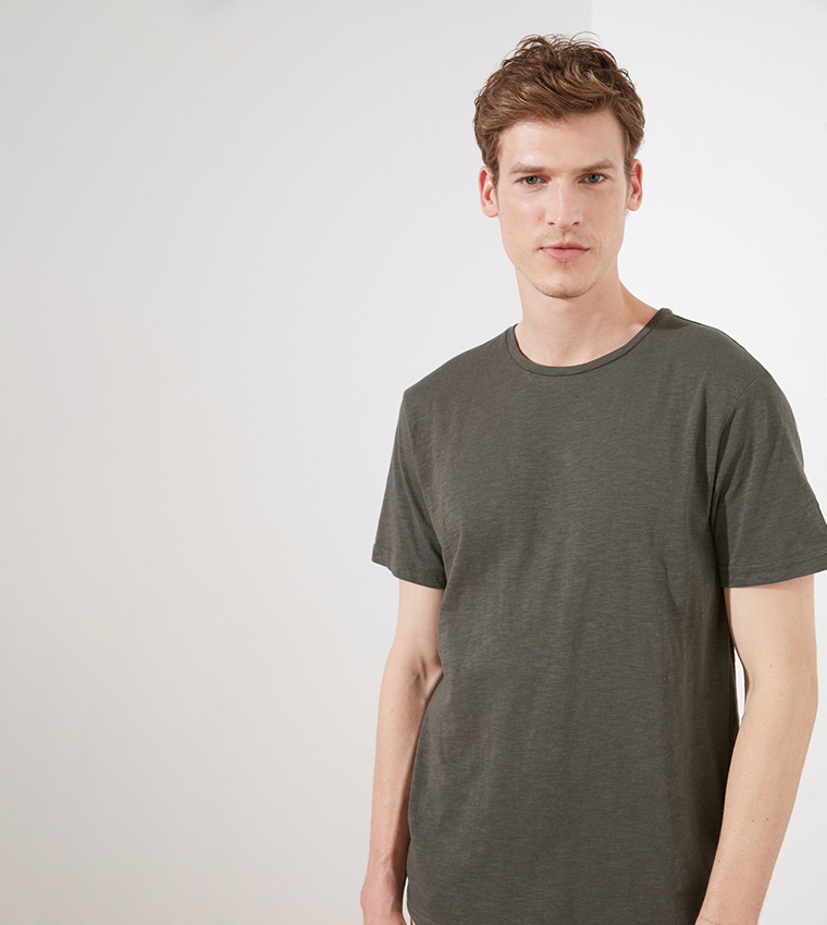 Buy Trendyol Regular Fit Basic T Shirt In Khaki | 6thStreet Kuwait