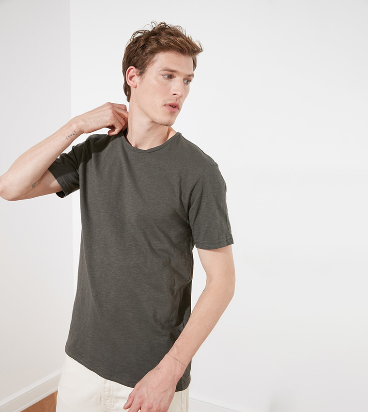 Buy Trendyol Regular Fit Basic T Shirt In Khaki | 6thStreet Kuwait