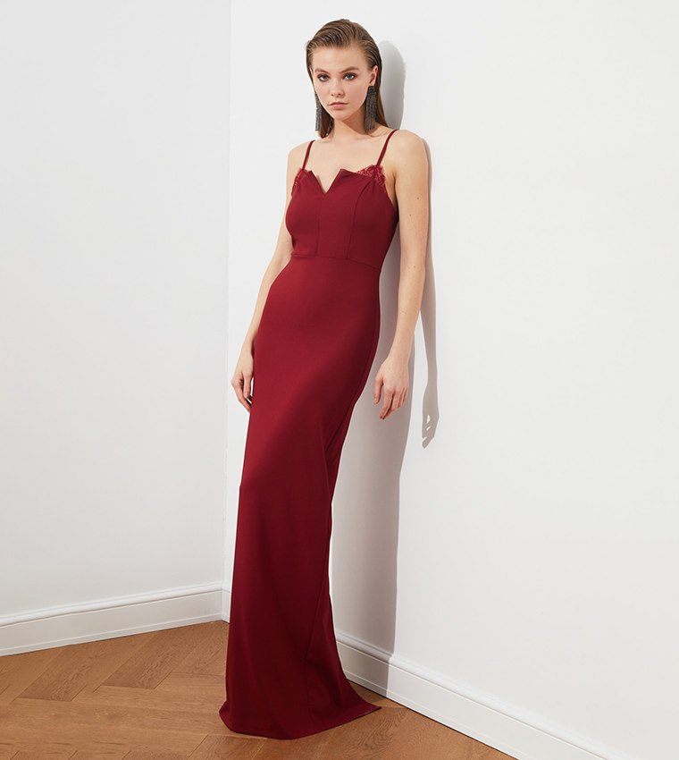 Buy Trendyol Collar Detailed Evening Dress & Graduation Dress In Red ...