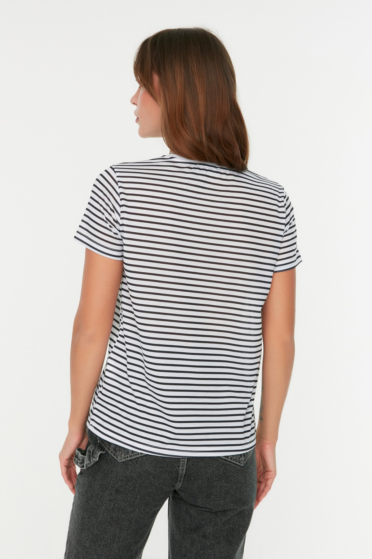 Buy Trendyol Striped Basic Knitted T Shirt In Black | 6thStreet Bahrain