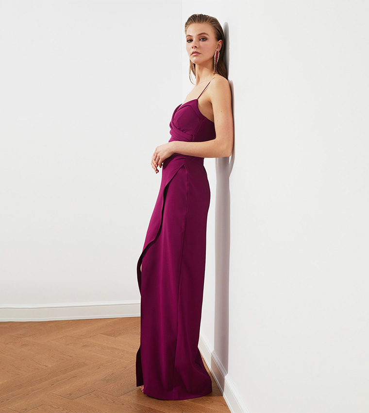 Buy Trendyol Cross Over Wrap Evening & Graduation Maxi Dress In Purple ...