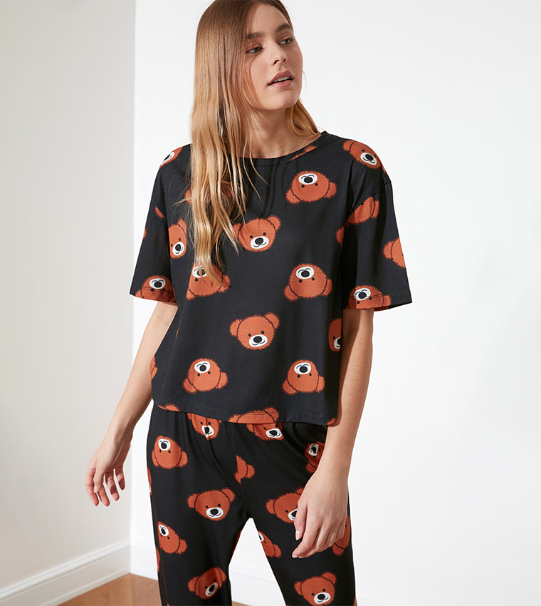 Buy Trendyol Teddy Bear Printed Pajamas Set In Grey | 6thStreet Bahrain