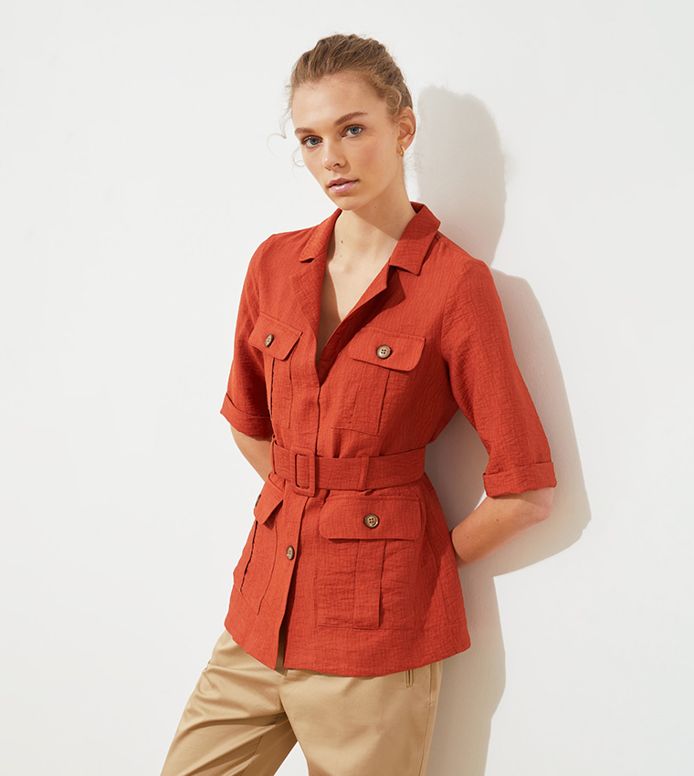 Buy Trendyol Tile Belt Jacket In Brown | 6thStreet UAE