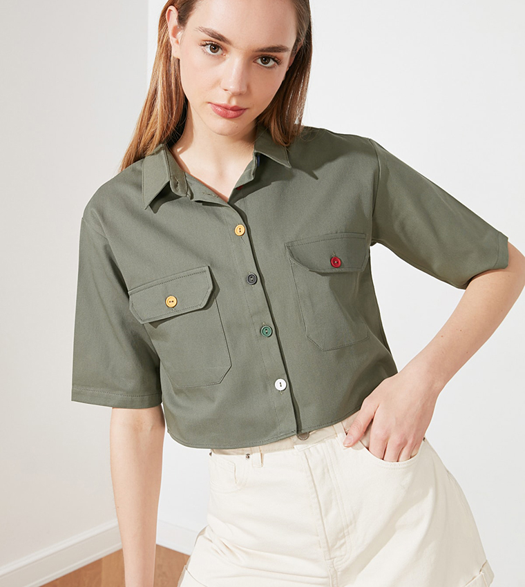 Buy Trendyol Basic Solid Shirt In Green | 6thStreet Qatar