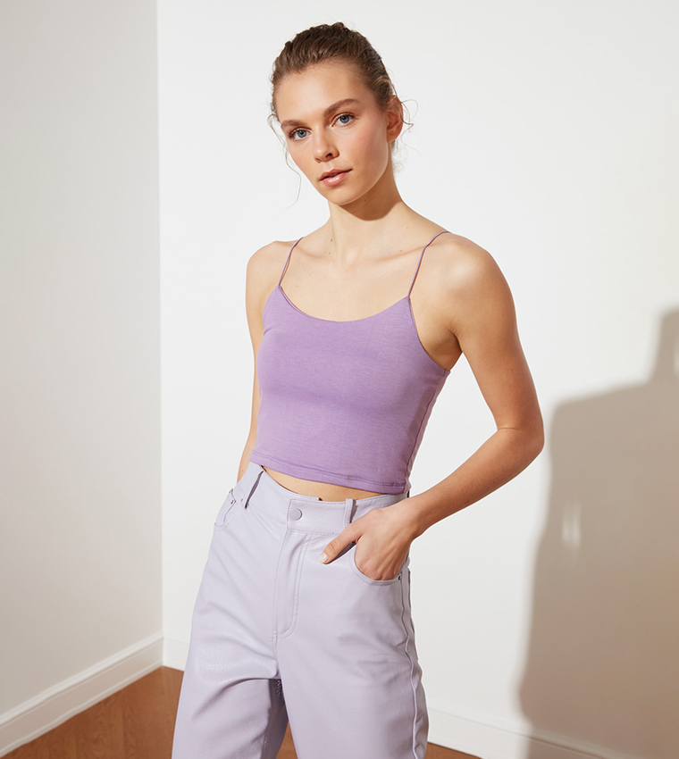 Buy Trendyol Strap Crop Basic Singlet In Purple | 6thStreet Oman