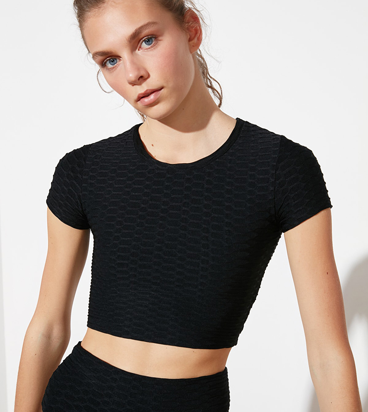 Buy Trendyol Textured Crop Top In Black | 6thStreet UAE