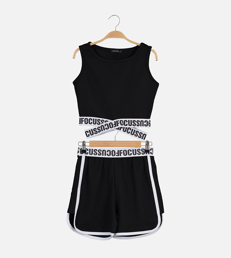 Buy Trendyol Printed Sport Bottom Top Suit In Black | 6thStreet Qatar